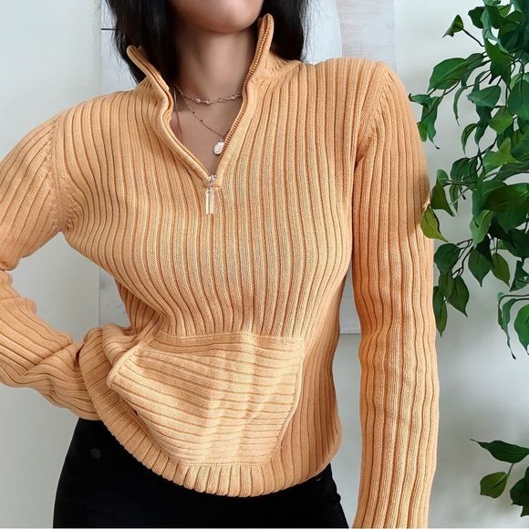 Vintage | Sweaters | Vintage Classicy2k Sickorangeyellow Chunky Ribbed ...